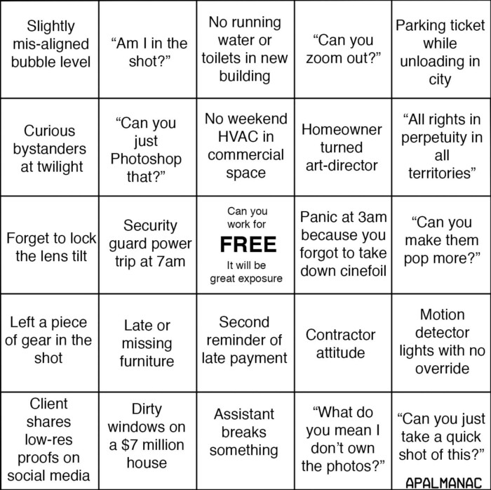 Humor: Architectural Photography Bingo | Architectural Photography Almanac